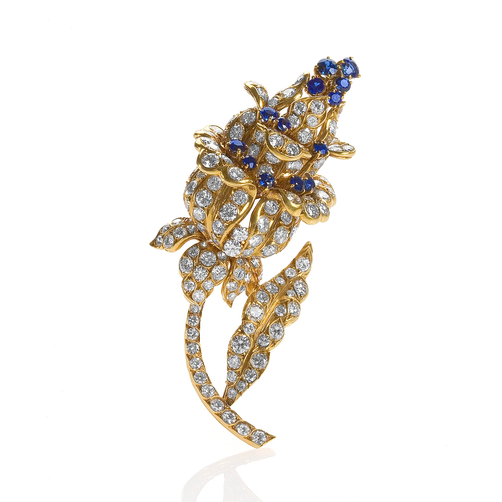 Lacloche Freres Diamond and Sapphire Flower Brooch