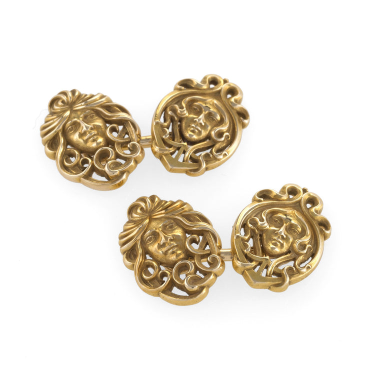 Macklowe Gallery | Male and Female Gold Portrait Cuff Links ...